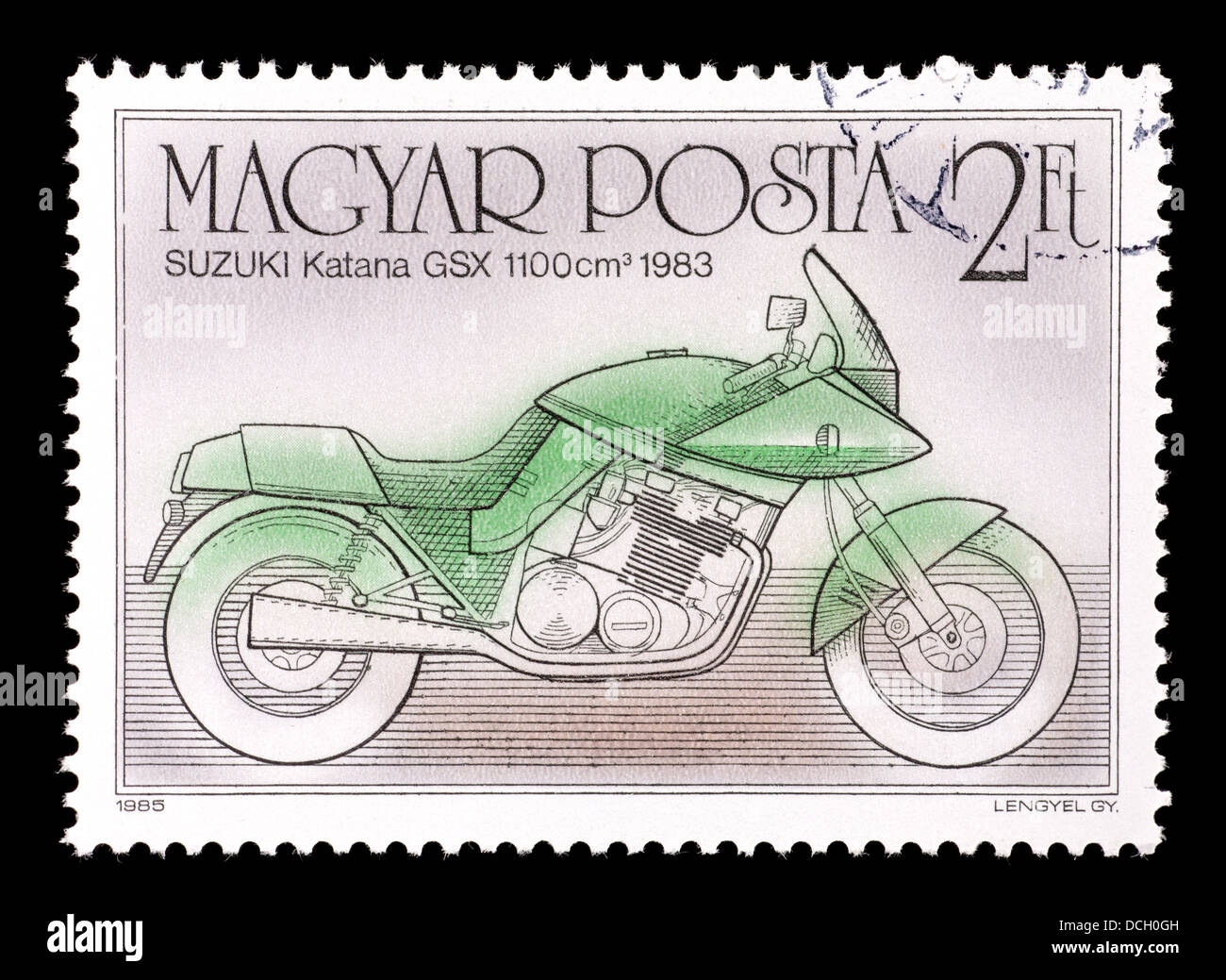 Postage stamp from Hungary depicting a Suzuki Katana GSX motorcycle ...
