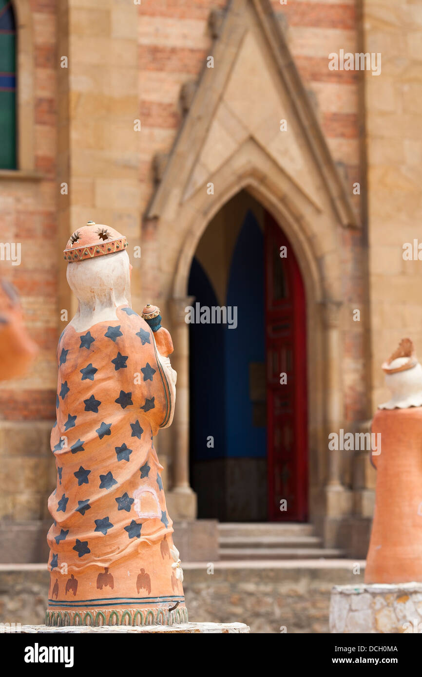 A pottery statue celebrates local industry in Raquira, in the Boyaca ...