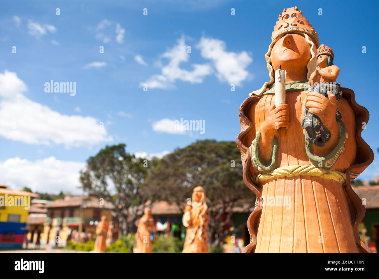 central Plaza of Raquira, in the Boyaca department of Colombia, famous ...