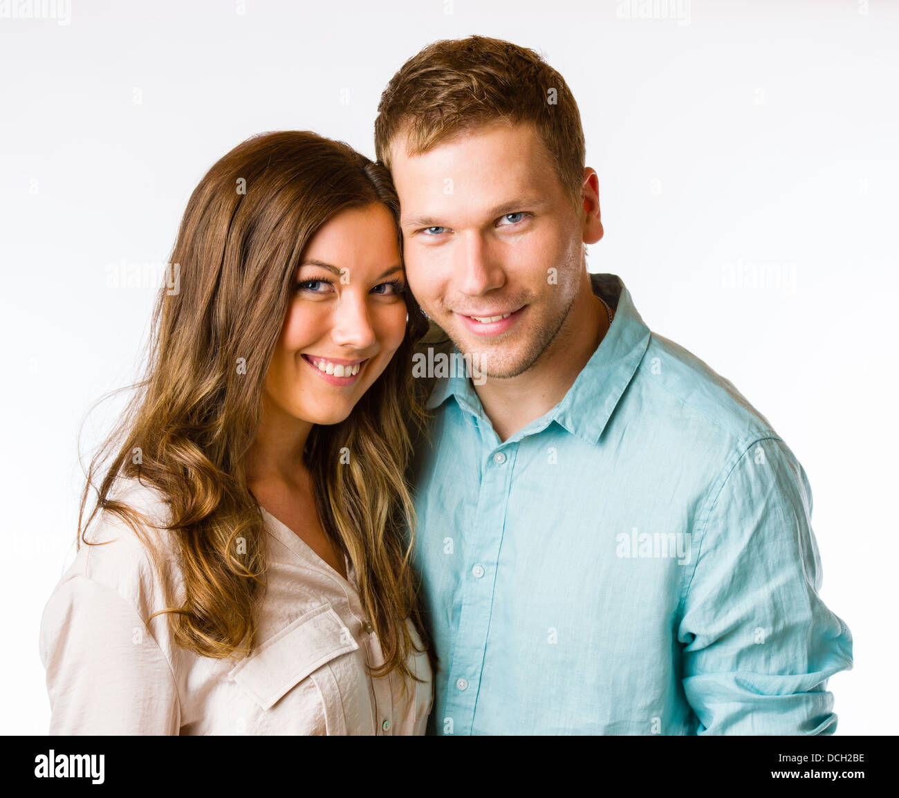 Lovely attractive couple together, studio shot, white background Stock ...
