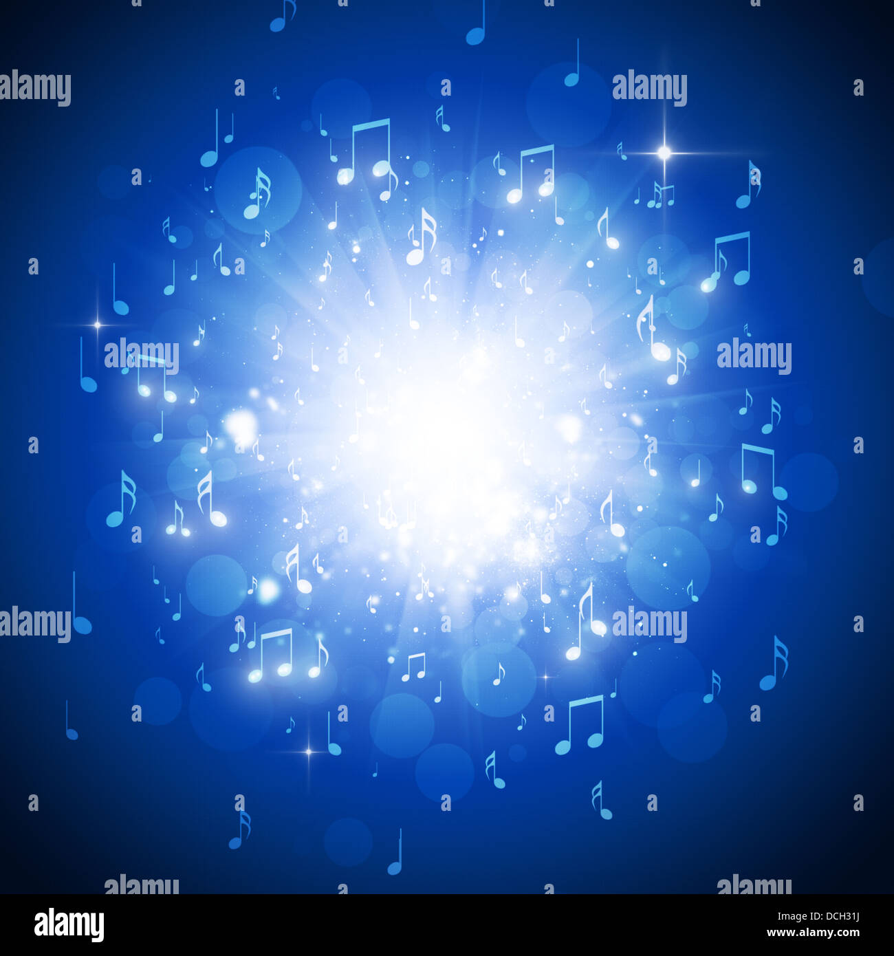 music notes explosion in the dark with lights and bokeh background ...