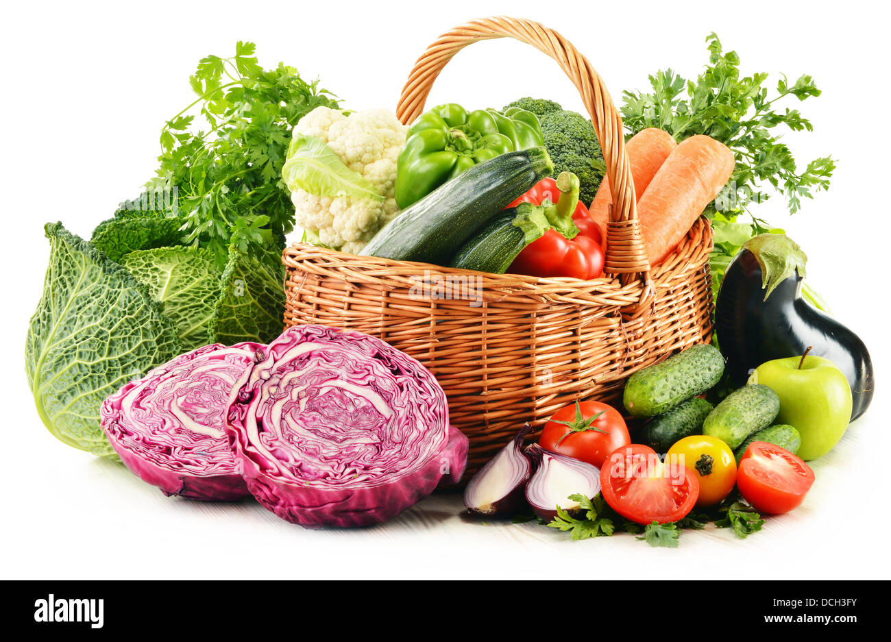 Composition with variety of fresh organic vegetables isolated on white ...