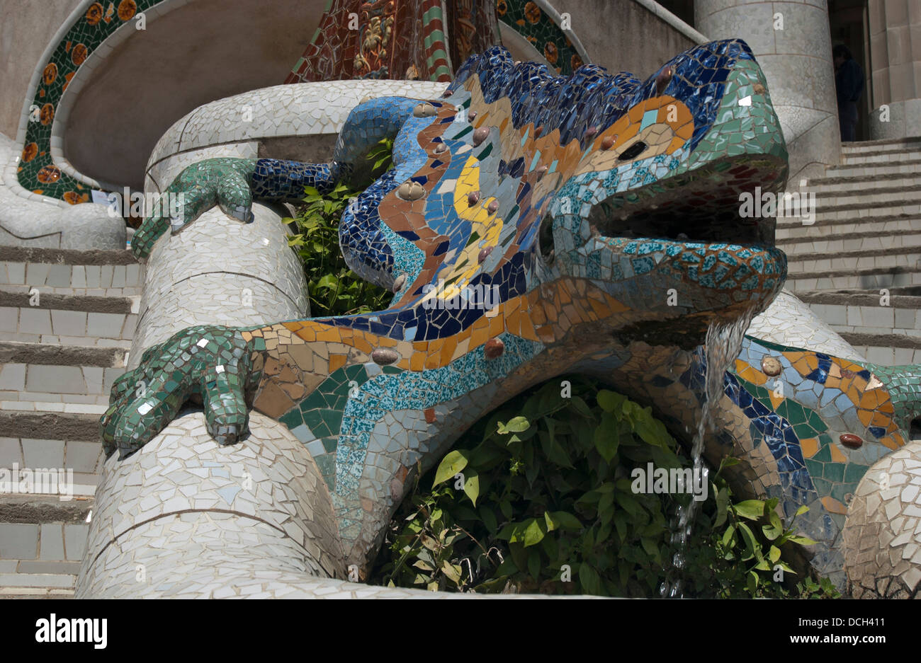 Gaudí's multicolored mosaic salamander, popularly known as "el drac" at ...