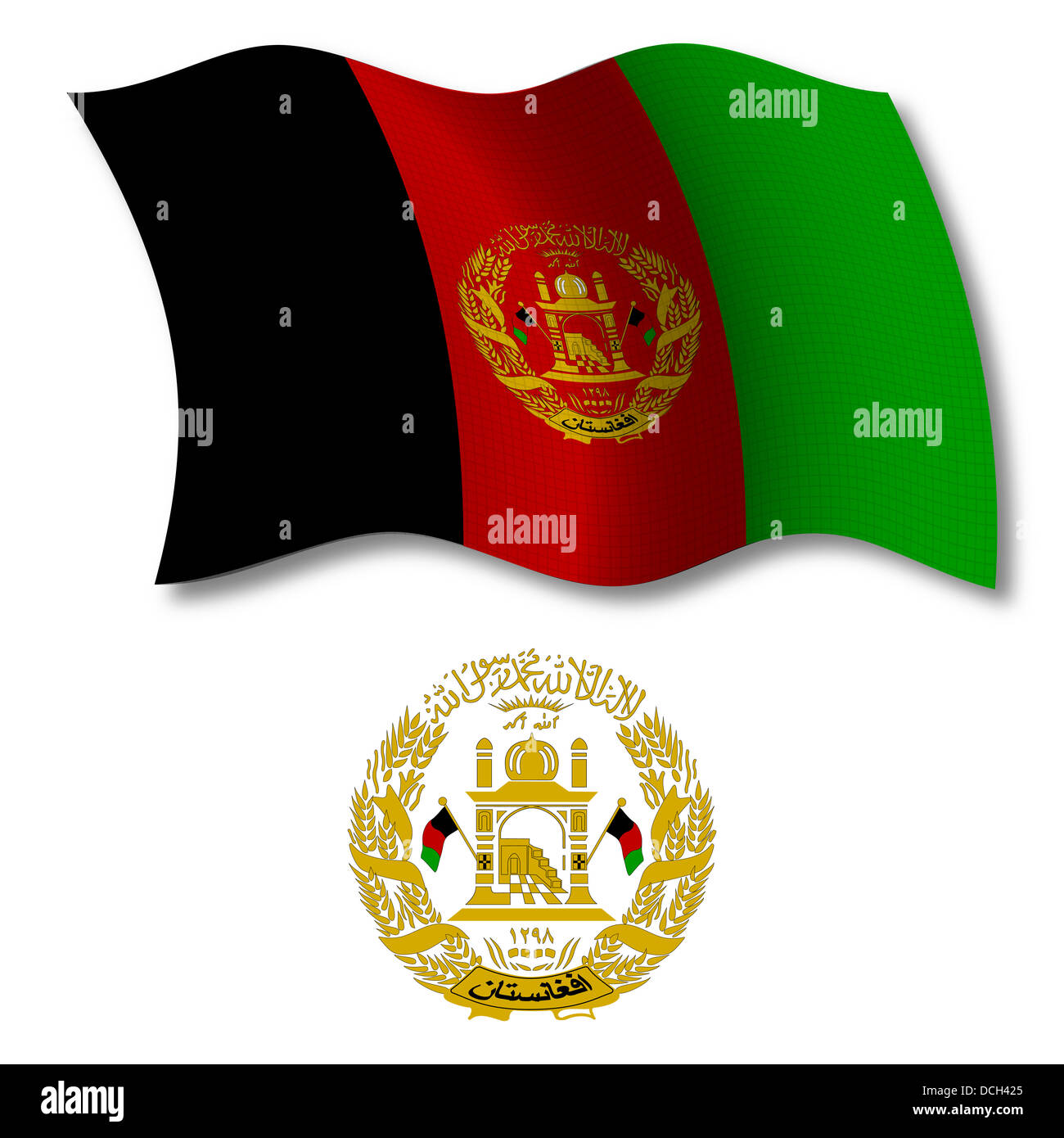 afghanistan shadowed textured wavy flag and coat of arms against white ...