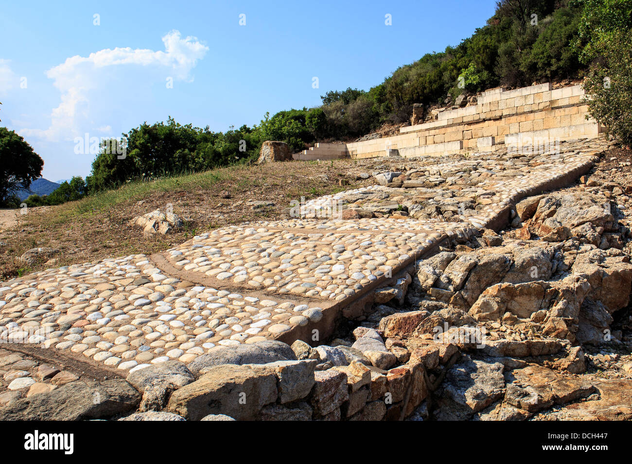 Antique reconstructed cobbled path leading to the agora at ancient ...