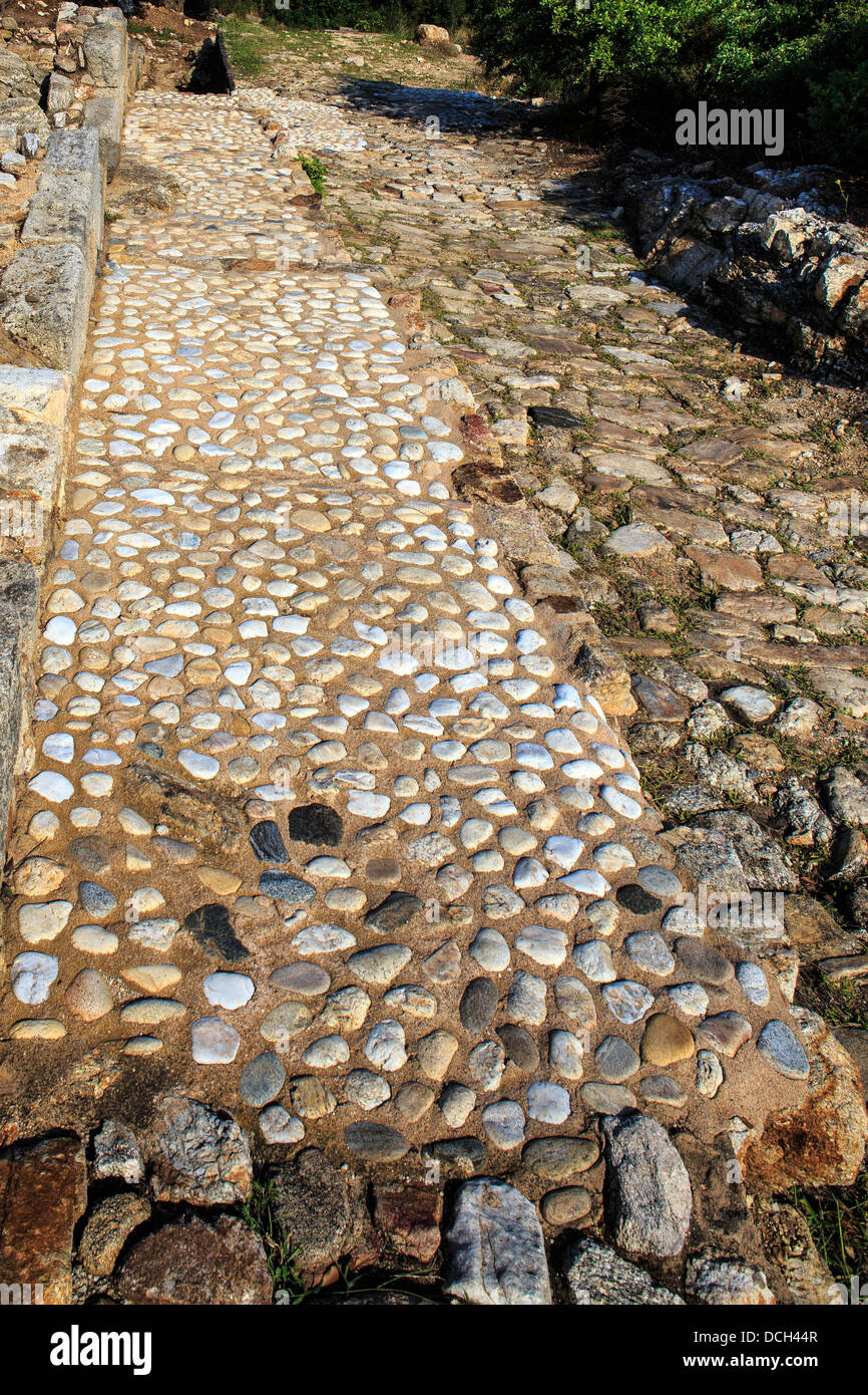 Antique reconstructed cobbled path at ancient Stagira, Greece ...