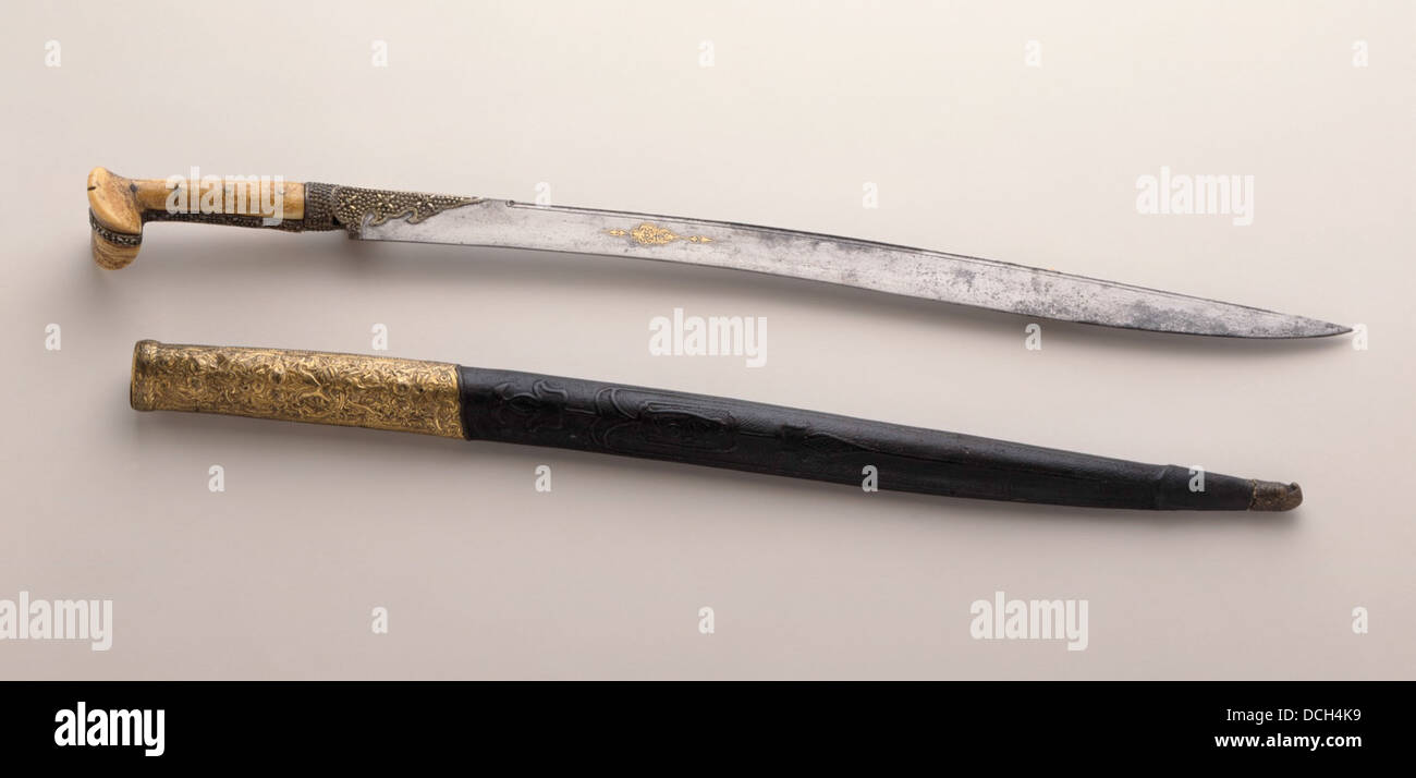 This Yataghan sword with a walrus tusk ivory grip from the Los Angeles ...