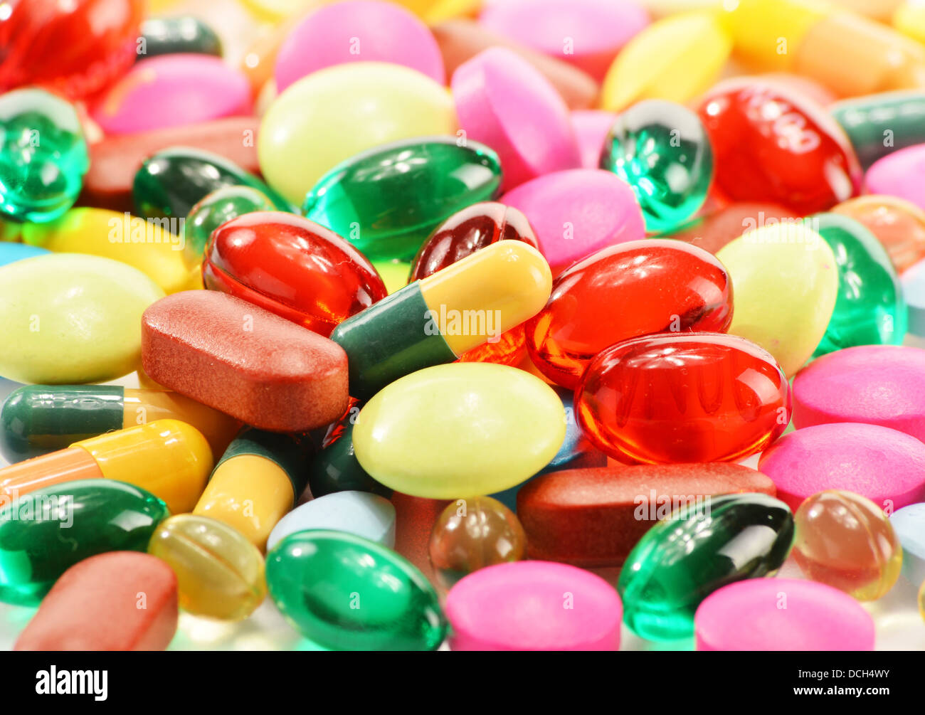 Composition with dietary supplement capsules and drug pills Stock Photo ...
