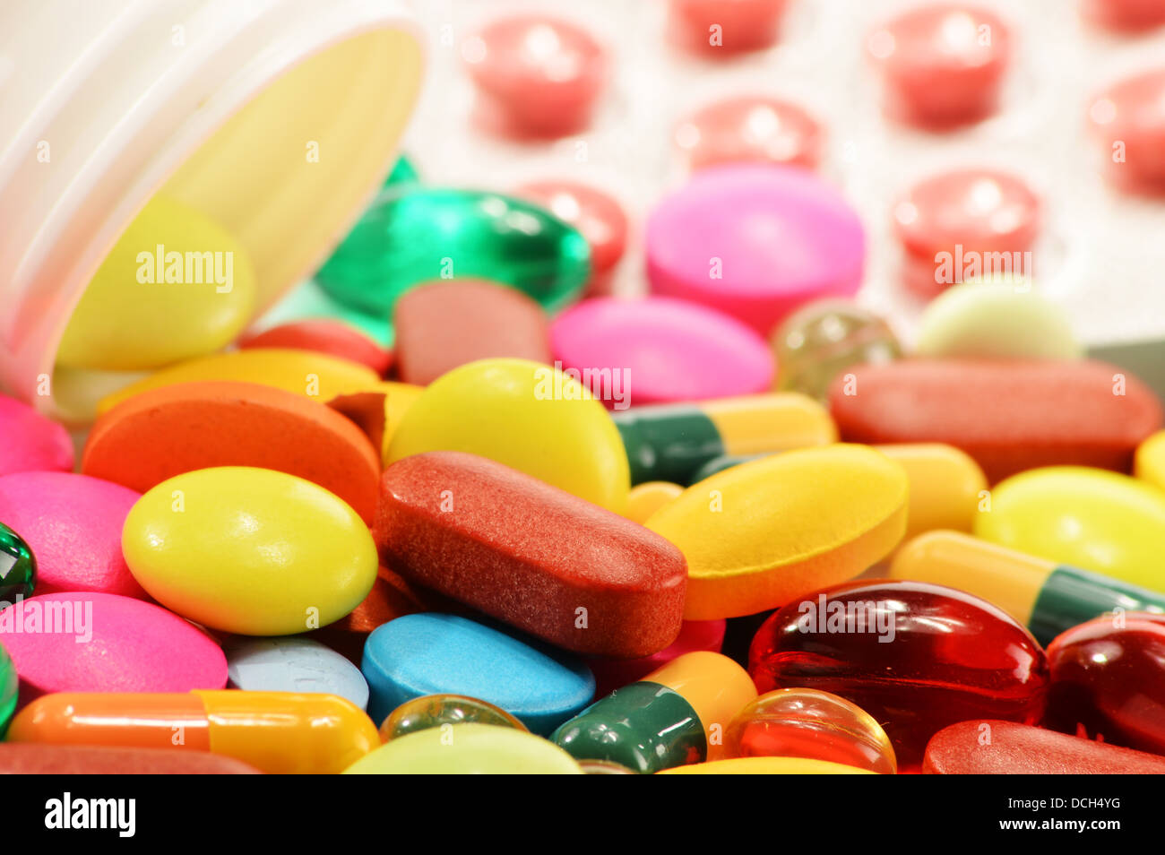Composition with dietary supplement capsules and drug pills Stock Photo ...