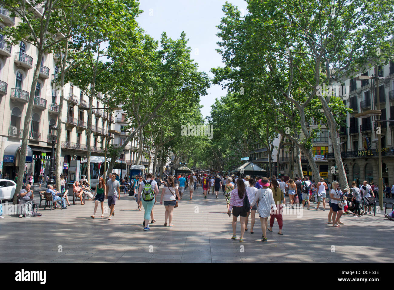 Pedestrians stroll along La Rambla, Barcelona, Spain Stock Photo - Alamy