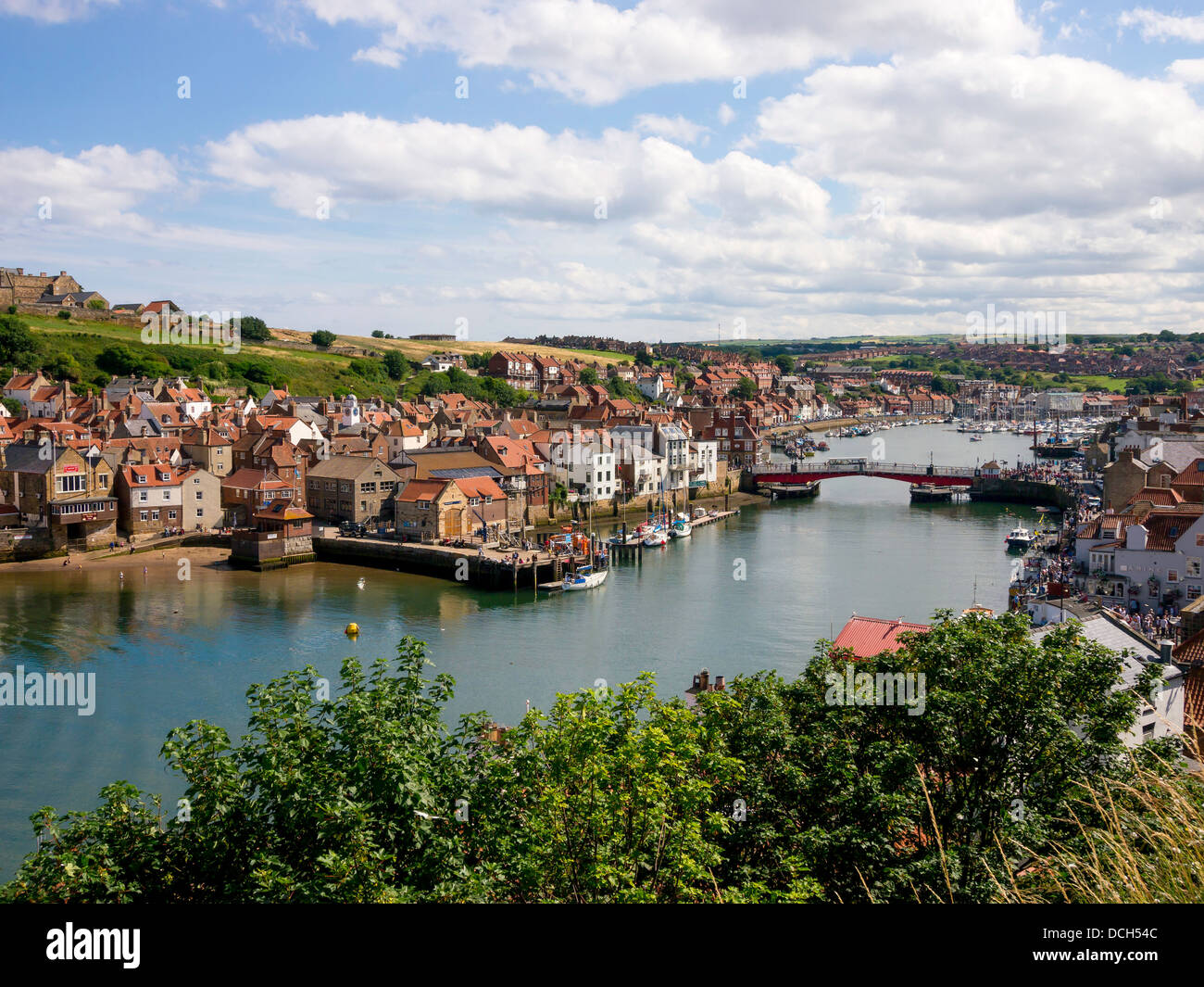 Whitby harbour with cottages on the east side of town and the swing ...