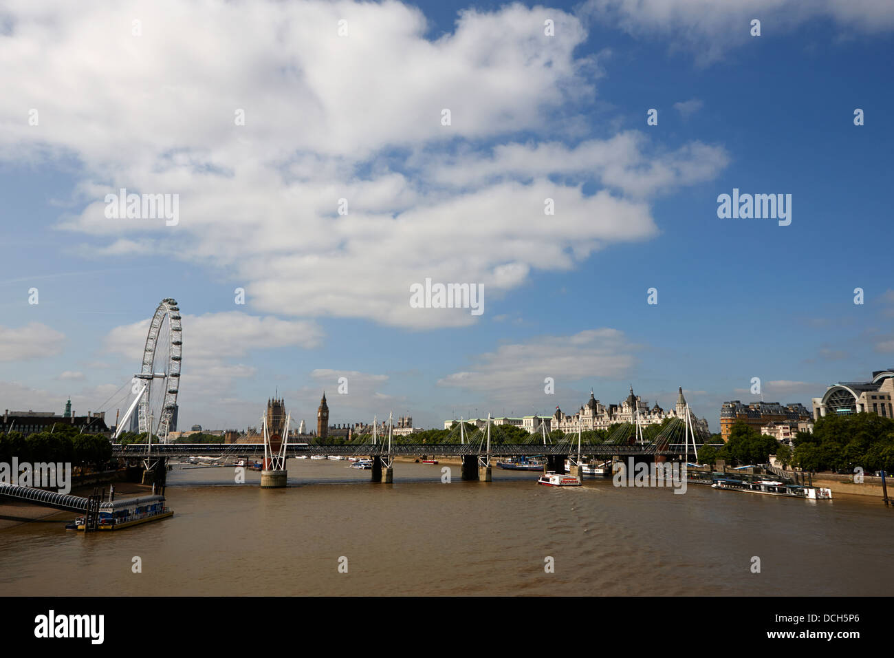 general view of the hungerford bridge london eye and houses of ...
