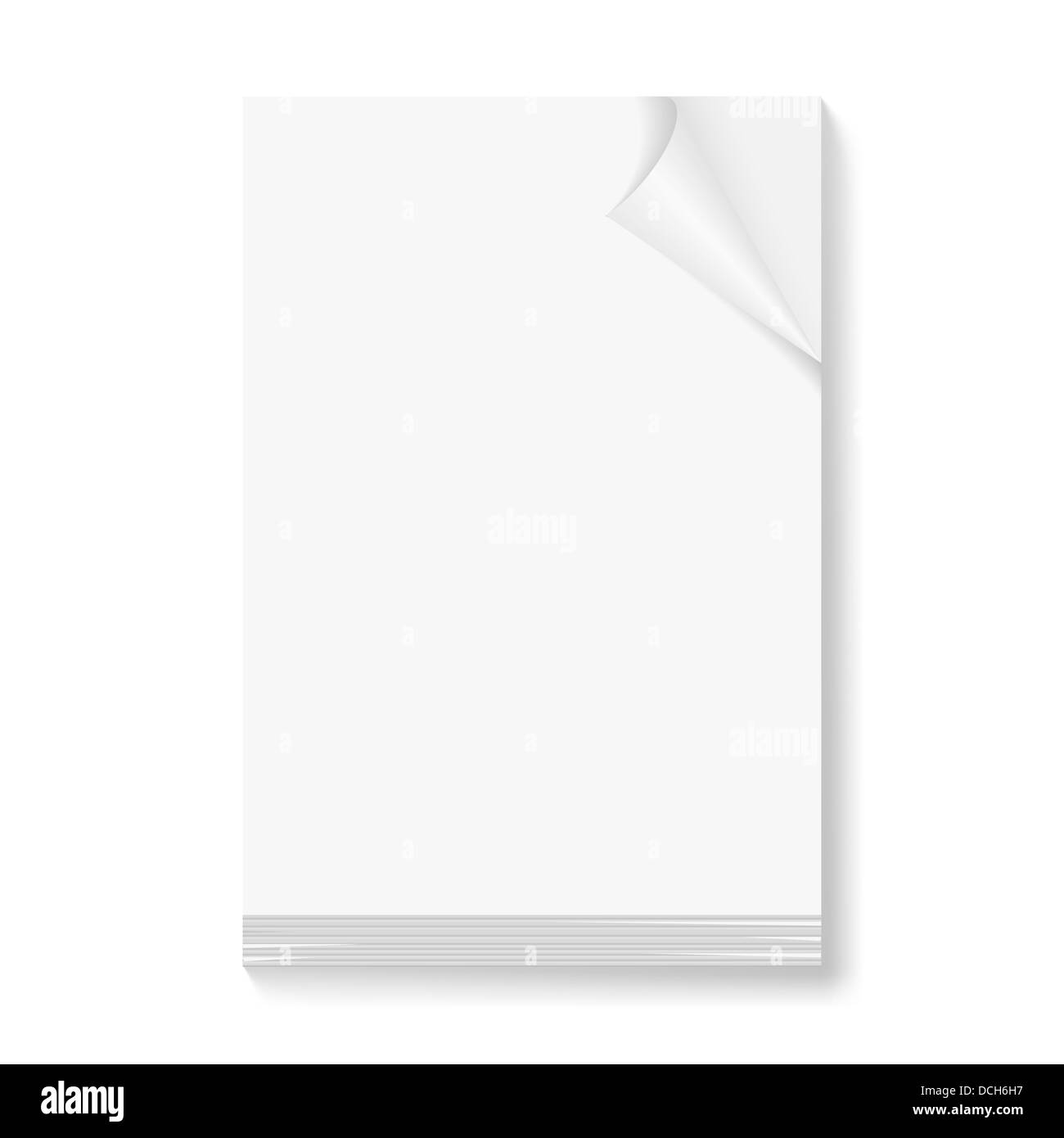 Stack of blank papers with fold corner on front page on white ...