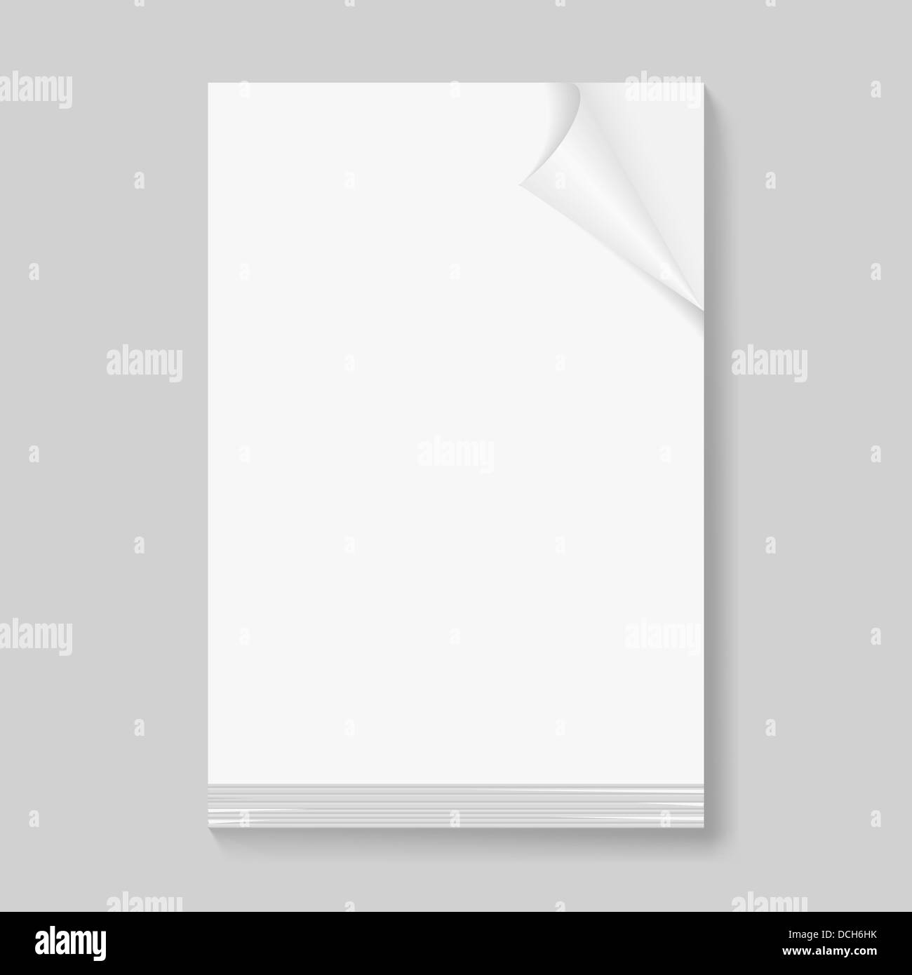 Stack of blank papers with fold corner on front page on grey background ...