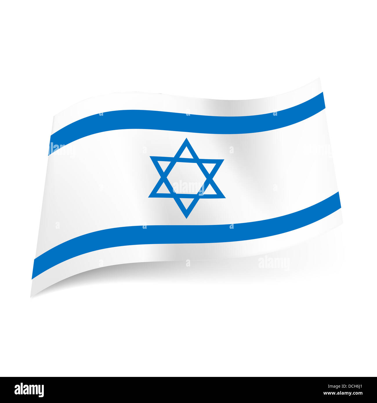 National flag of Israel: blue hexagram between two horizontal blue ...