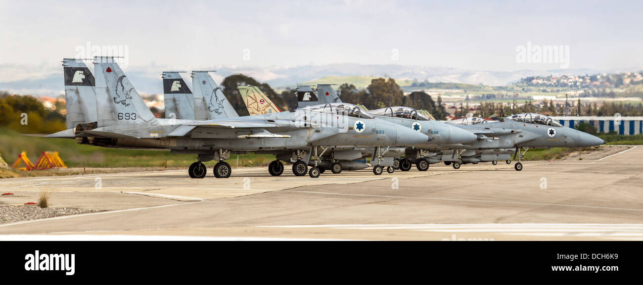 Panoramic view of a squadron of Israeli Air force (IAF) Fighter jet F ...