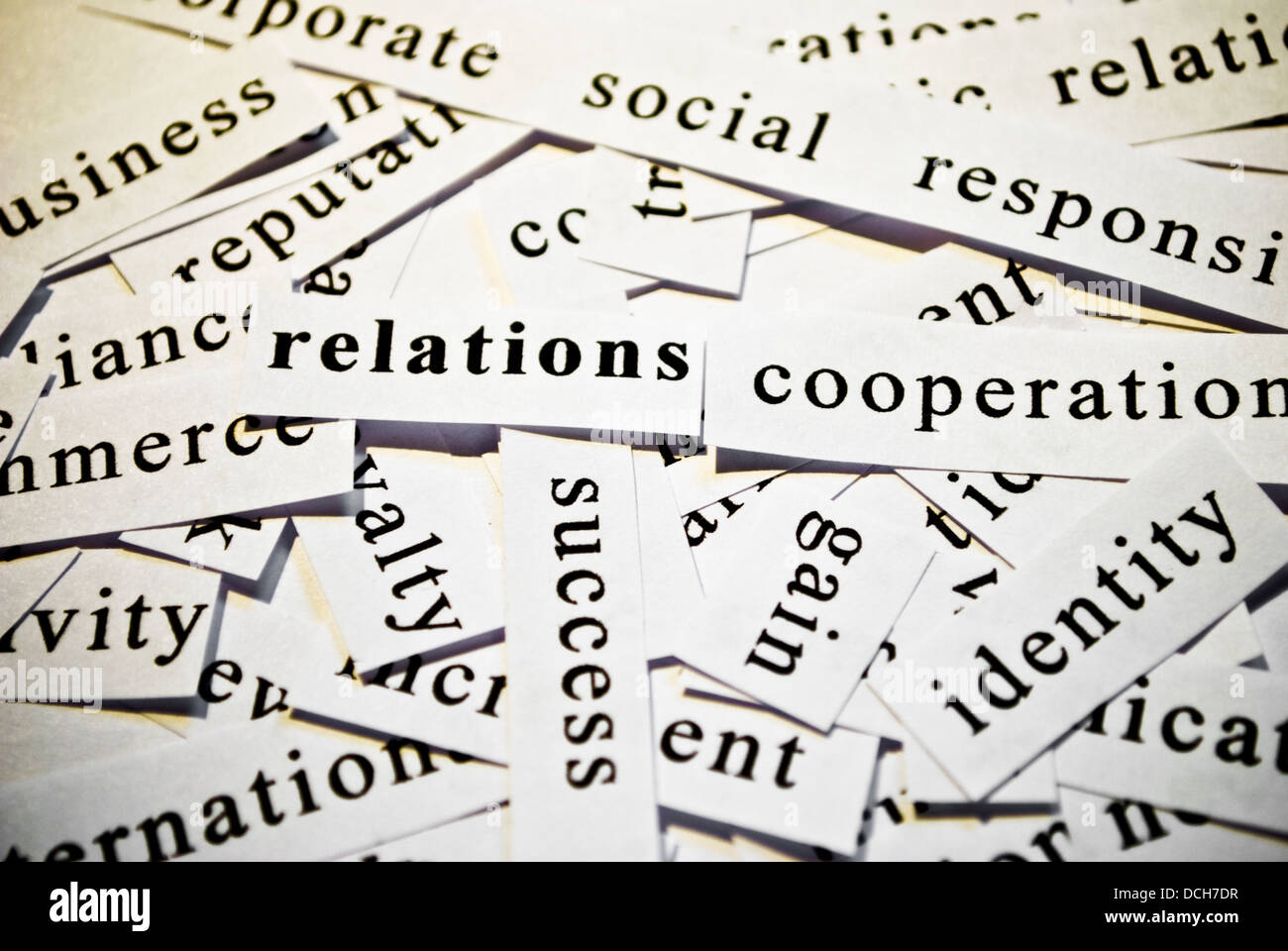 Relations. Concept of cut-out words related with business activity ...