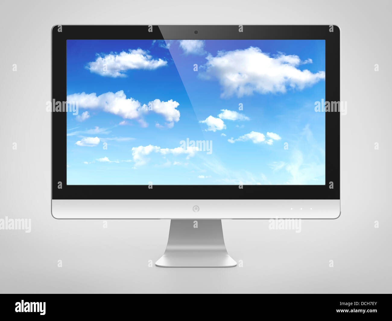 Computer monitor with cloudy sky image on screen. Cloud computing ...