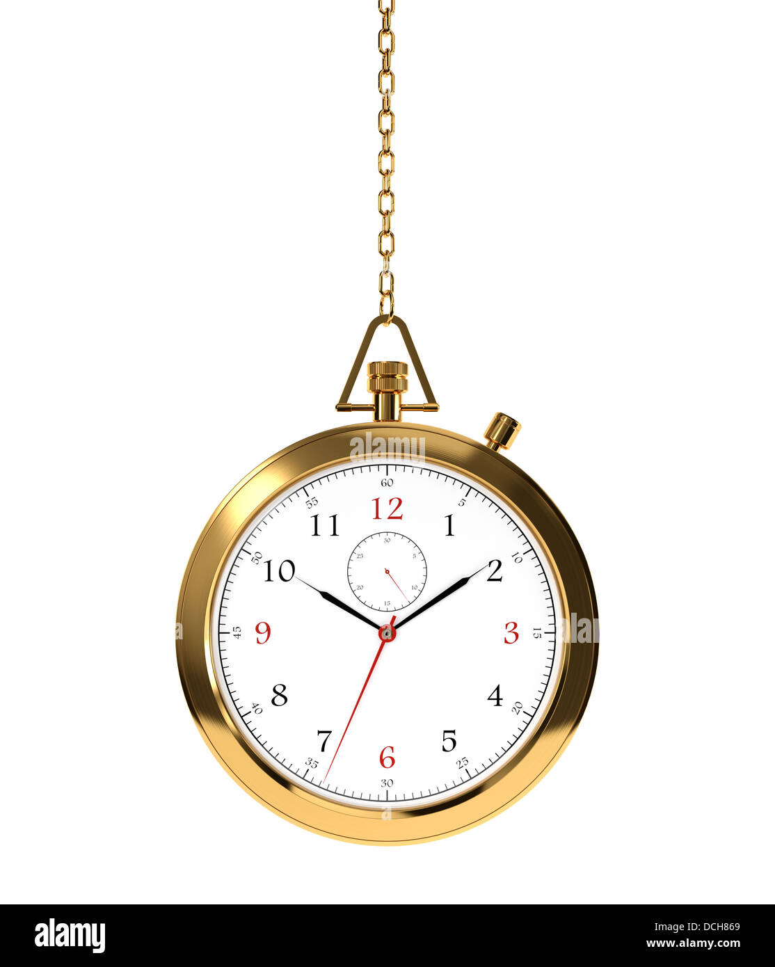 Computer generated image of golden clock isolated on white background ...
