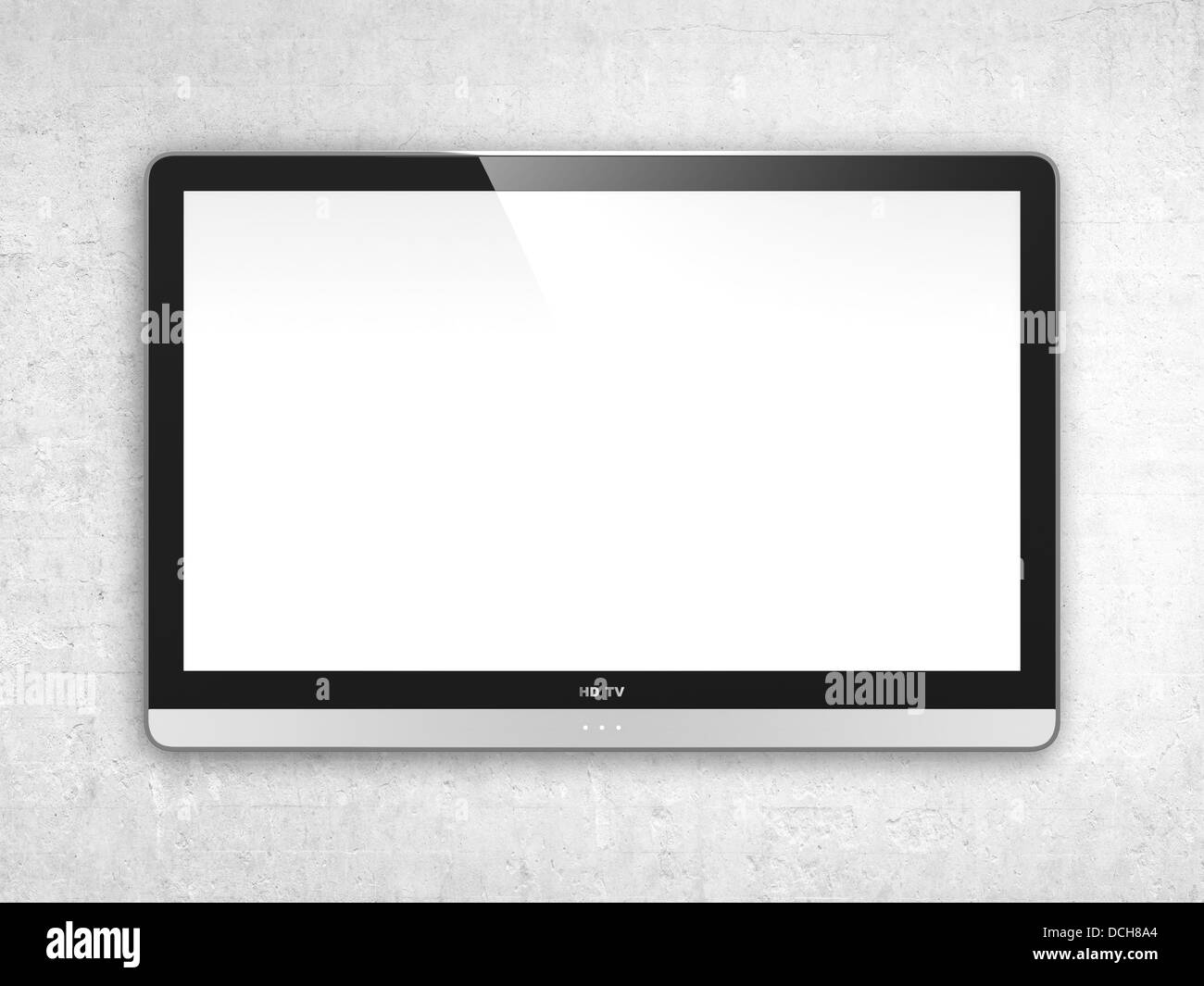 Computer generated image of modern TV screen on white wall Stock Photo ...