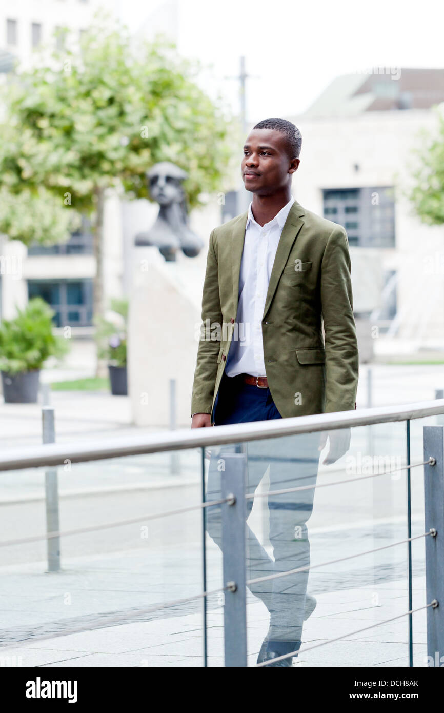 young successful african business man outdoor in summer self confident ...