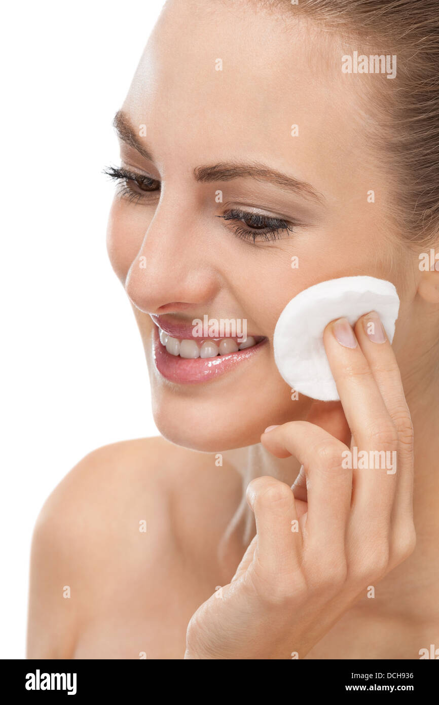 beautiful young woman portrait make up removing isolated cosmetic clean ...