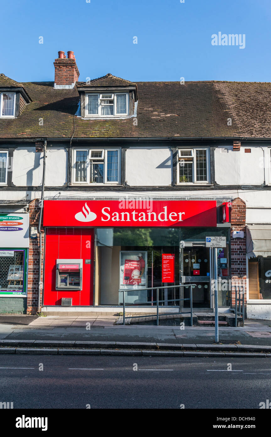 The outside of a local branch of household name, Santander, on Banstead ...