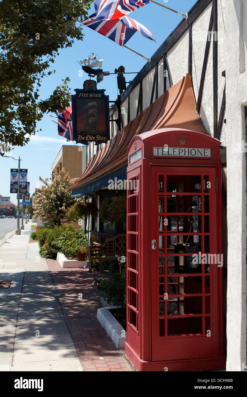 A British telephone box outside The Olde Ship, a British run and ...