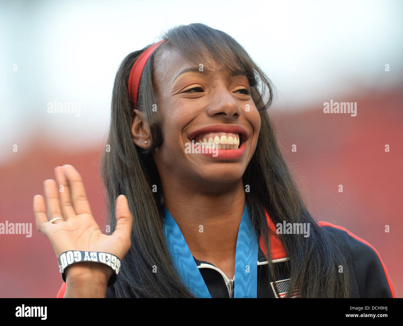Silver medalist Brigetta Barrett of the USA poses on the podium during ...