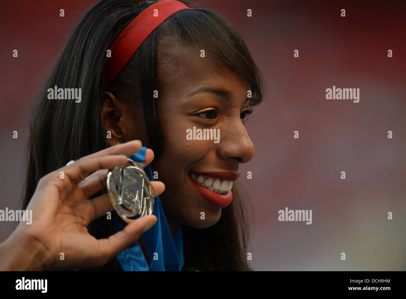 Silver medalist Brigetta Barrett of the USA poses on the podium during ...