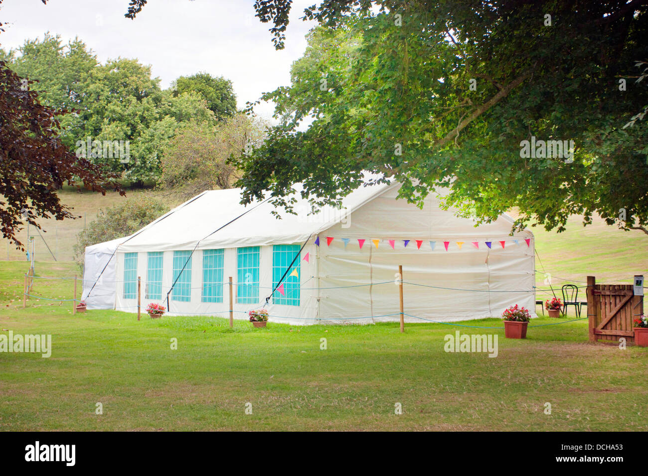 summer garden with a marquee tent on the grass Stock Photo - Alamy