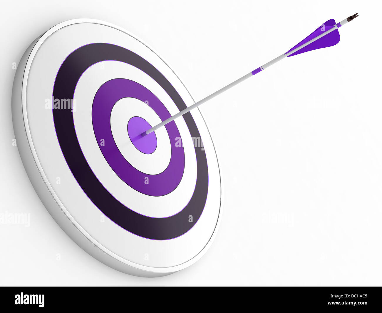 3D illustration of purple arrow hitting targets bullseye Stock Photo ...