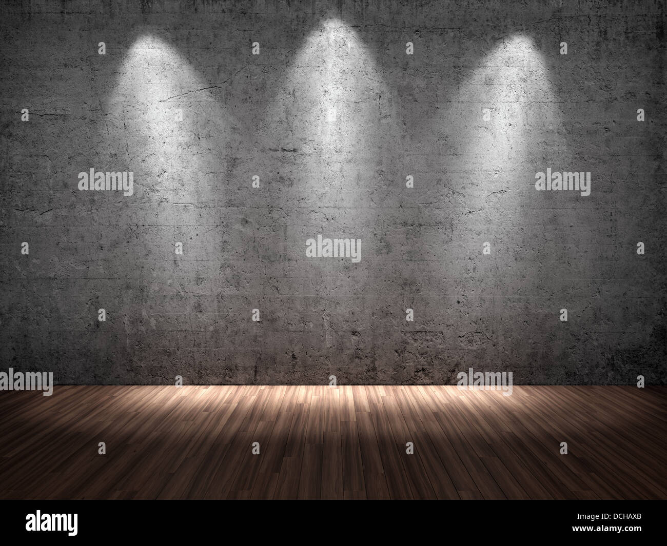 3D illustration of three spotlights on concrete wall Stock Photo - Alamy