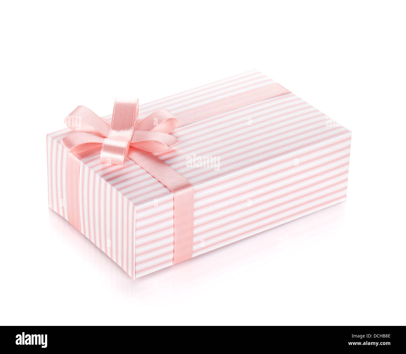 Pink gift box with ribbon and bow. Isolated on white background Stock ...