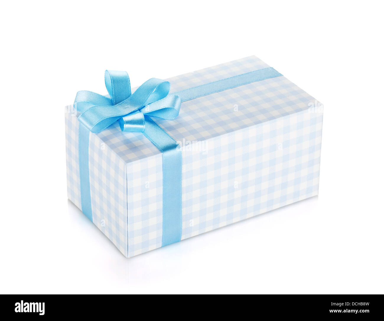 Blue gift box with ribbon and bow. Isolated on white background Stock ...