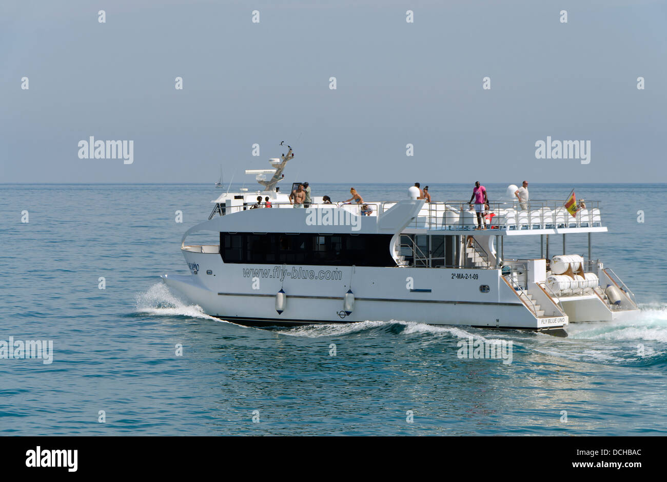 Fly Blue Catamaran boat cruise, leaving port of Puerto Banus in ...