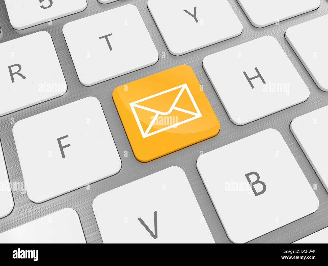 3D illustration of orange e-mail button on keyboard Stock Photo - Alamy