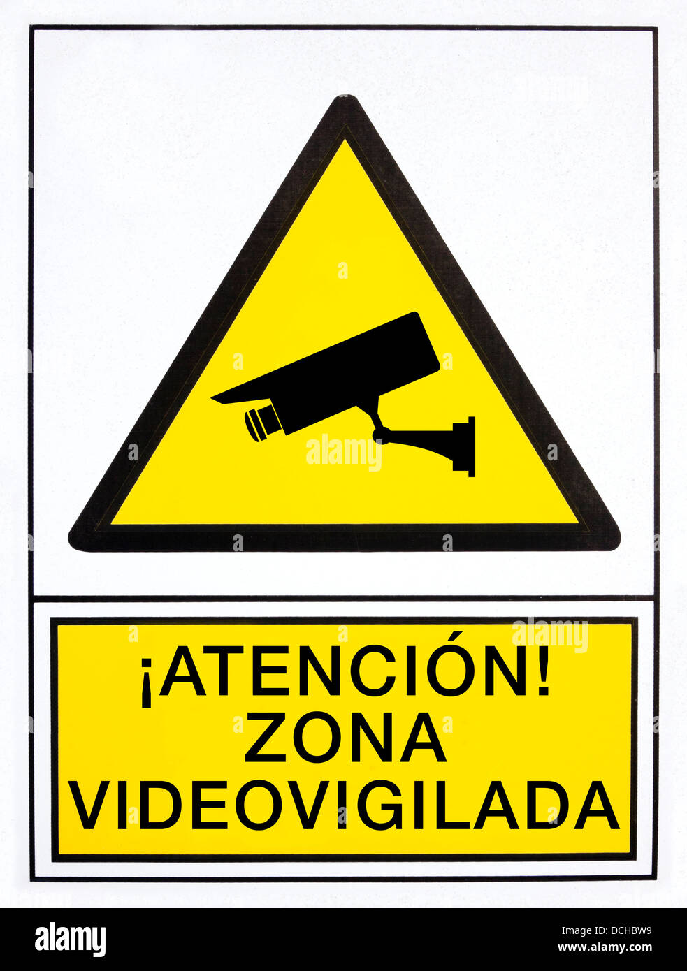 Video surveillance zone signal, in spanish language Stock Photo - Alamy