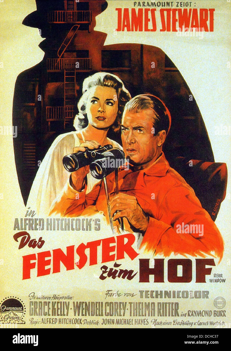 REAR WINDOW GERMAN MOVIE POSTER Directed by Alfred Hitchcock. Paramount ...