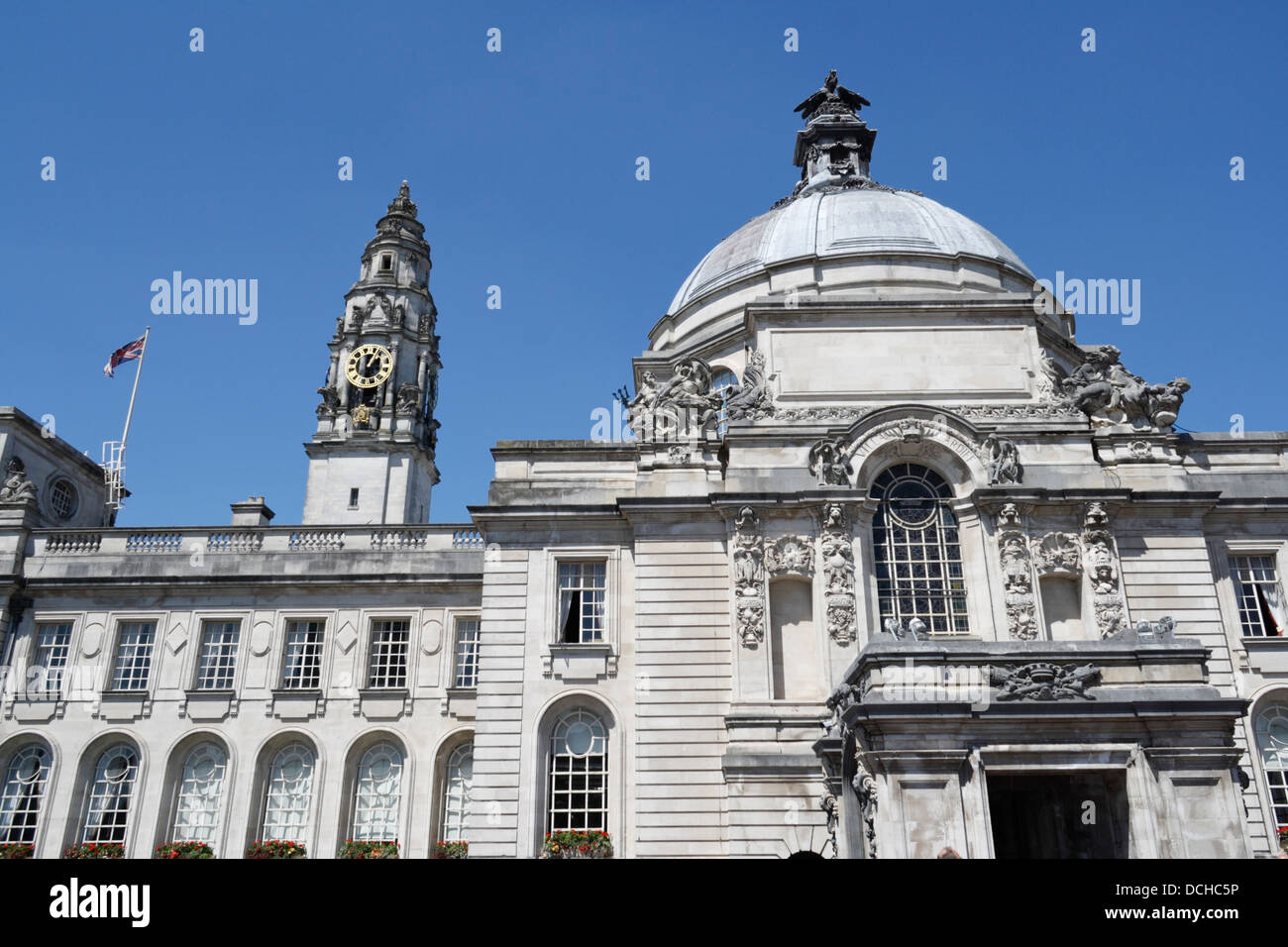 Cardiff City hall in the Civic Centre, Cathays Park, Cardiff Wales UK ...