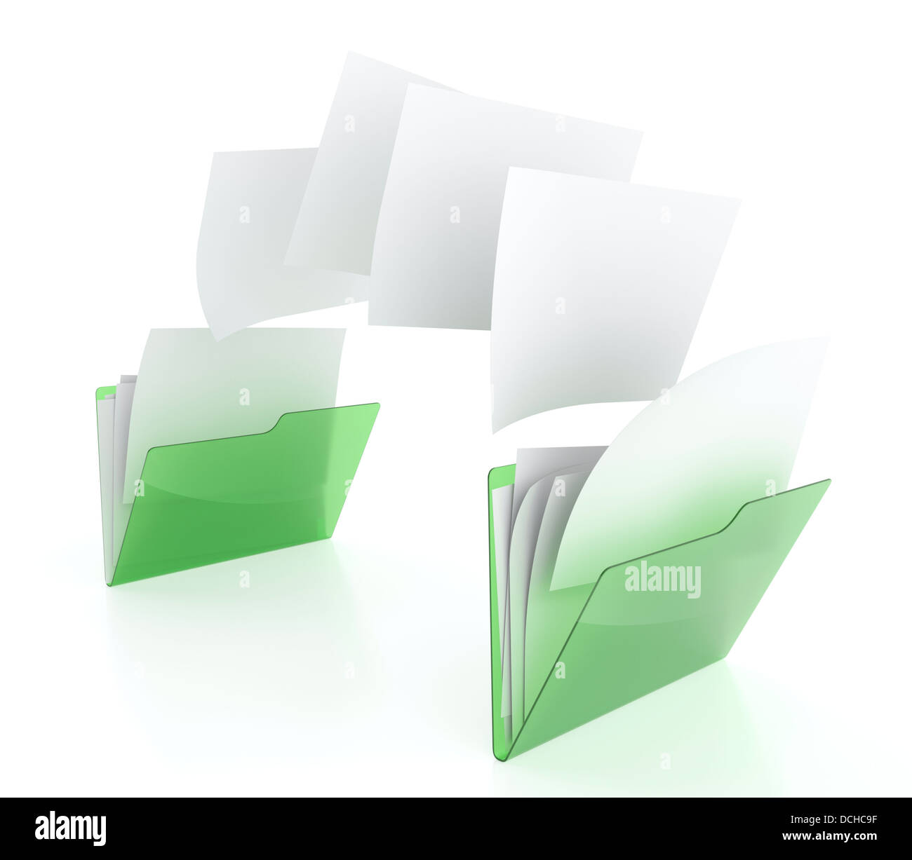 3D illustration of two green folder icons and files transfer Stock ...