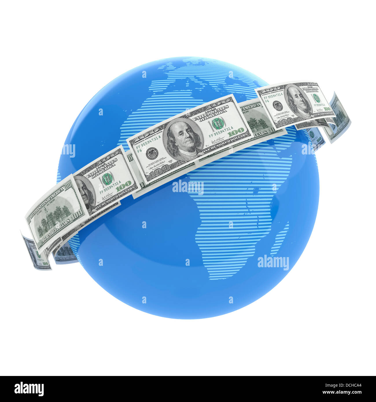 3D render of flying dollar bills around world Stock Photo - Alamy