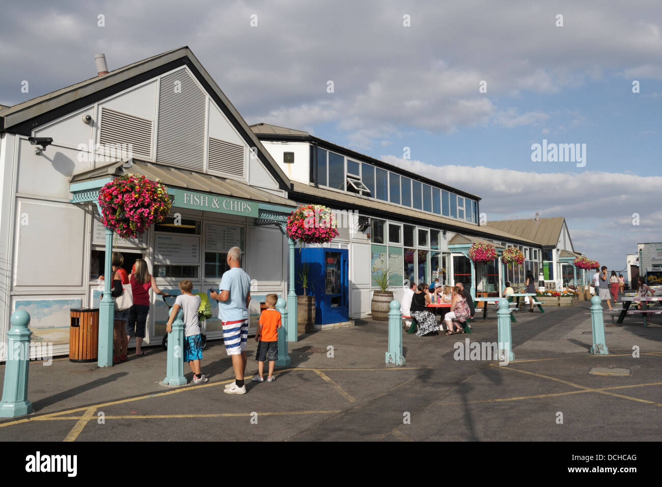 The cafe at the entrance to the Mumbles Pier, Swansea. Wales UK, Welsh ...
