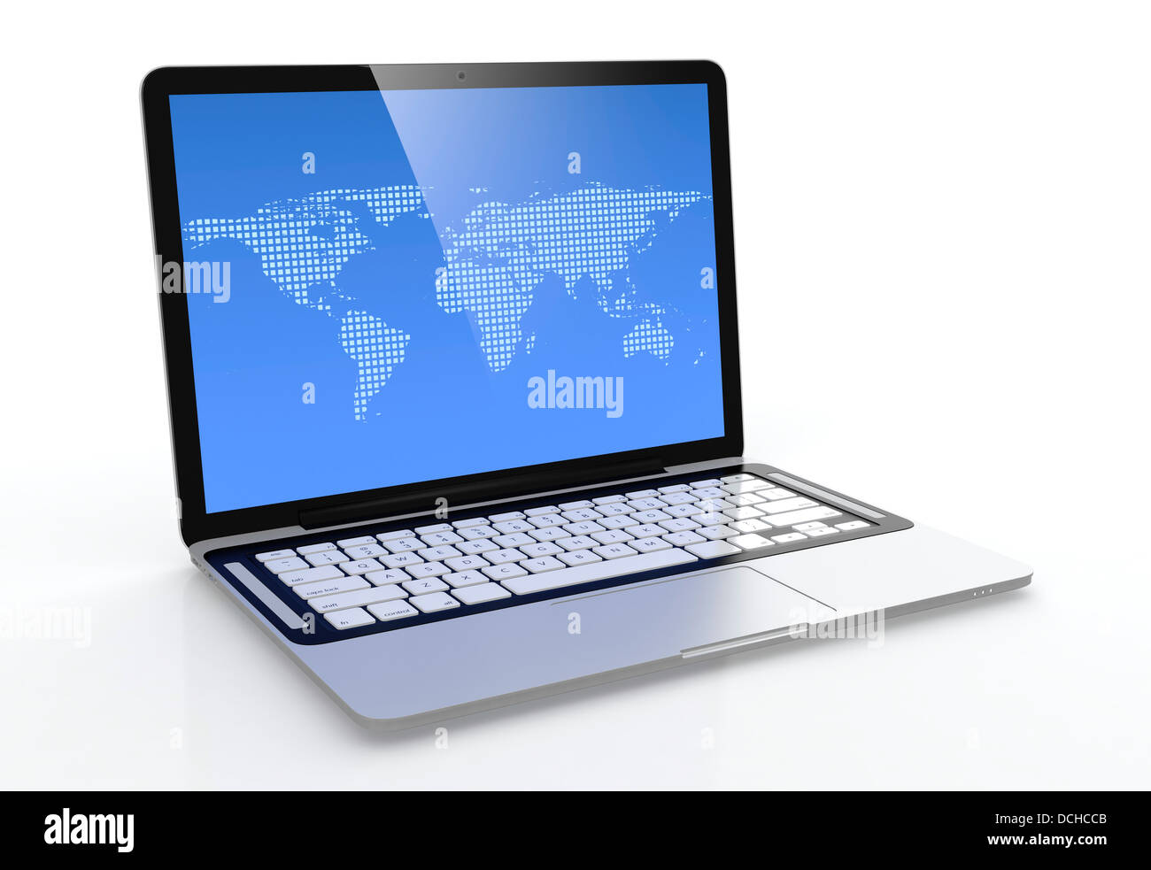 3D image of modern laptop with blue screen isolated on white Stock ...