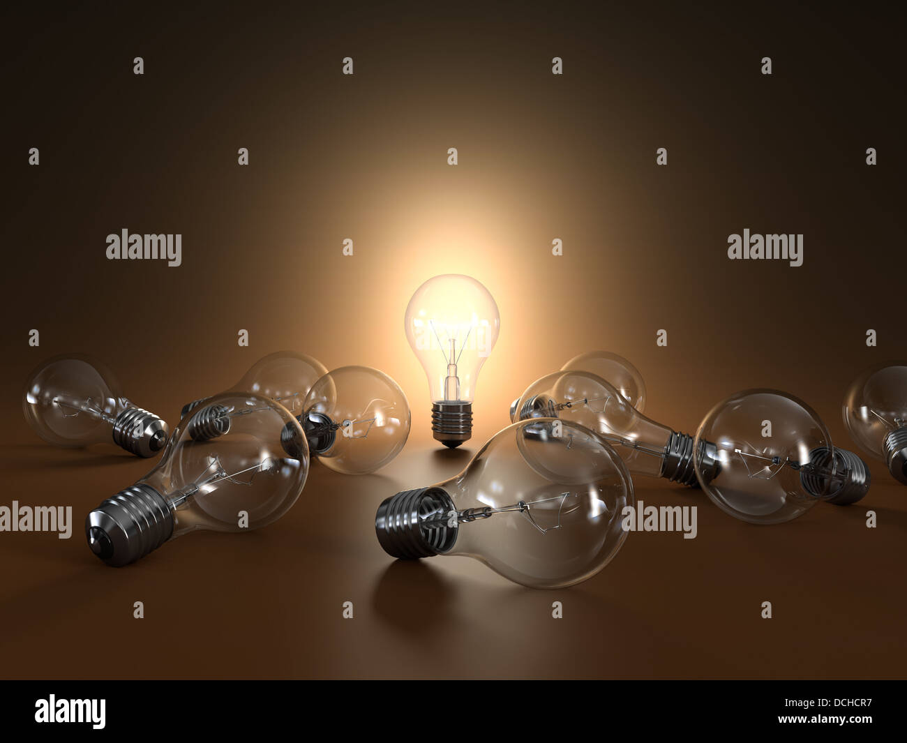 3D illustration of simple light bulbs isolated on orange background ...