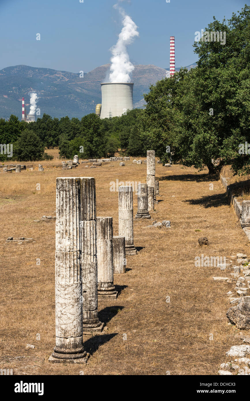 Ancient Megalopolis with the cooling tower Megalopoli's modern power ...
