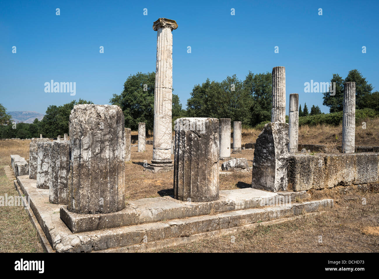 The ruins of the stoa at Ancient Megalopolis. Megalopoli, central ...