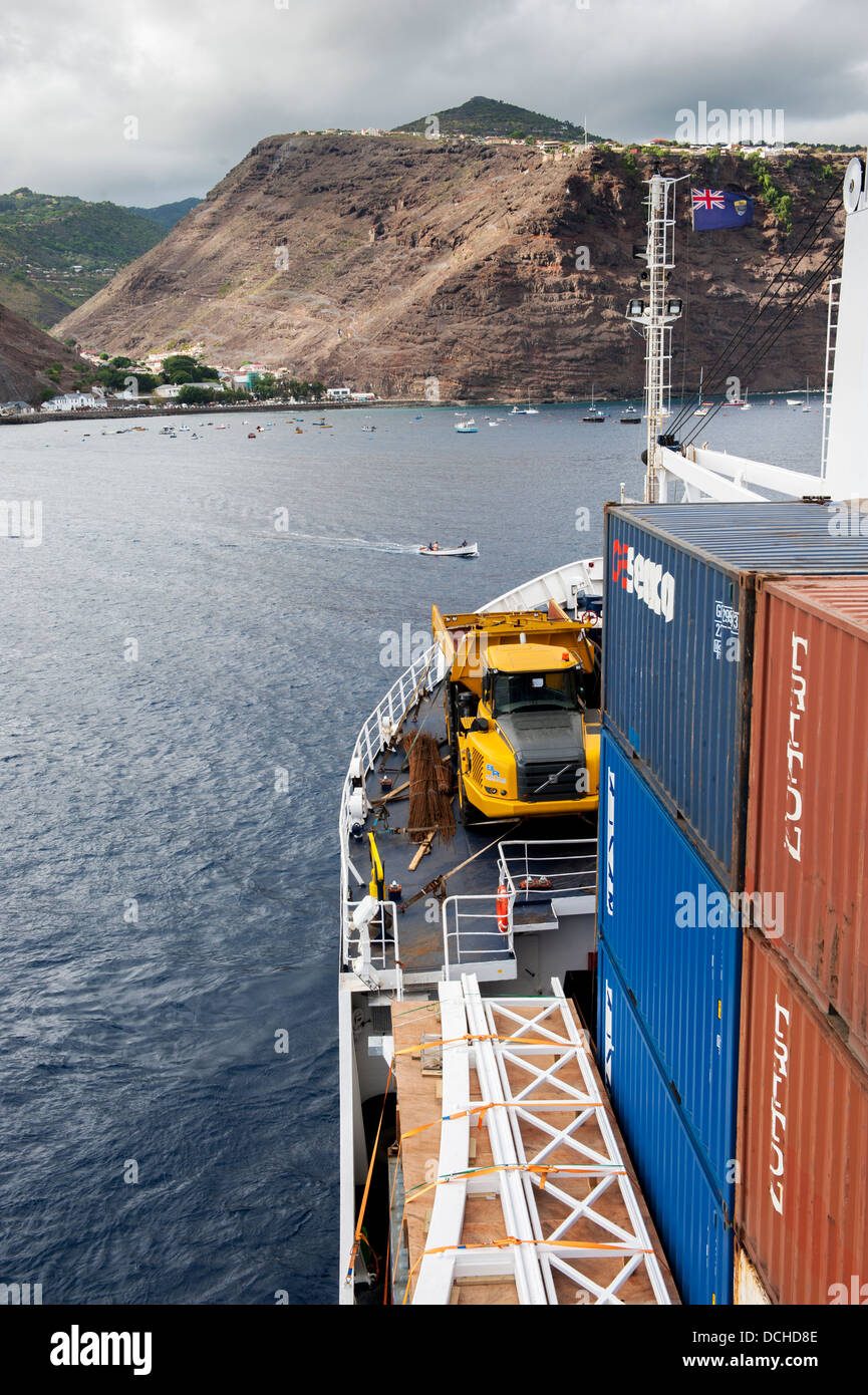 St Helena South Atlantic Ocean Truck waiting to be offloaded from the ...
