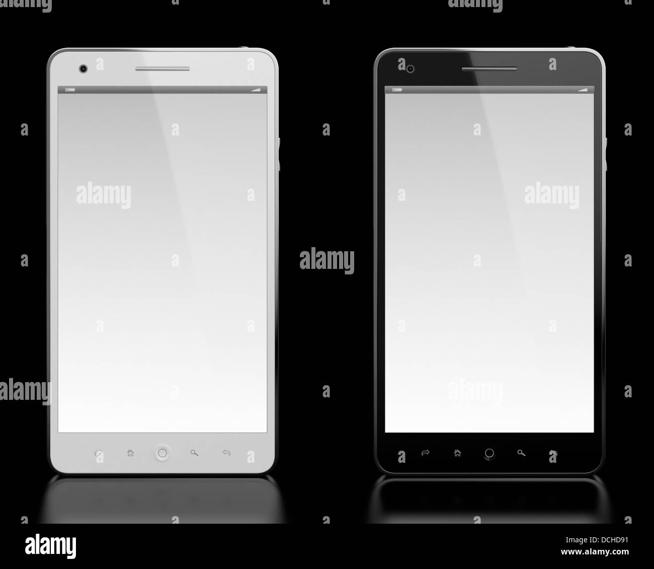 3D illustration of two mobile phones one black and one white isolated ...