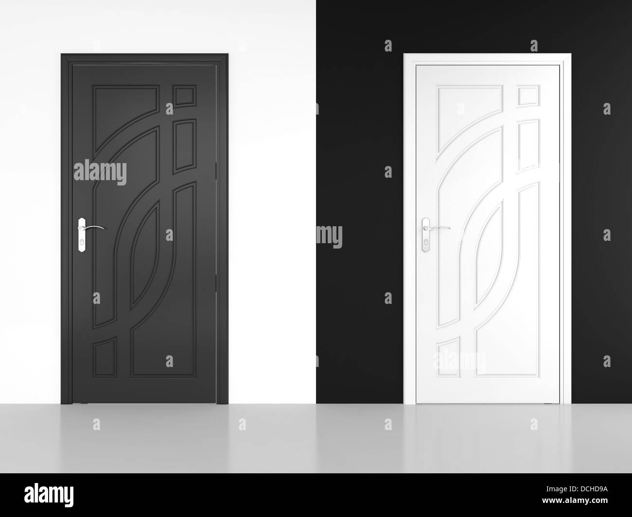 3D render of black and white door - contrast Stock Photo - Alamy